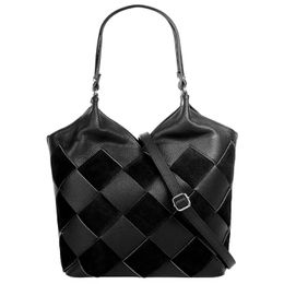 Samantha Look Damen Shopper, schwarz, Leder, Taschen, echt Leder, Made in Italy