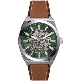 Automatikuhr Fossil "EVERETT", braun, Armbanduhren, Herren, Armbanduhr, Herrenuhr, Mechanische Uhr, Lederarmband, analog