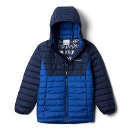 Steppjacke Columbia "Powder Lite™ II Hooded Jacket" Gr. M (140/146), blau (mountain blu), Kinder, Softshell, Obermaterial: 100% Polyester. Futter: 100% Polyester. Wattierung: 100% Polyester, unifarben mit Farbeinsatz, Jacken