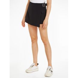 Shorts Calvin Klein Jeans "BUCKLE WRAP MINI SKORT" Gr. XXXL (46), N-Gr, schwarz (ck schwarz), Damen, Web, Obermaterial: 93% Polyester, 7% Elasthan, unifarben, Hosen, mit Logopatch