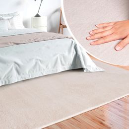 Teppich MERINOS "Loft 37, Kunstfellteppich", beige (creme), B:160cm H:16mm L:220cm, Polyester, Teppiche, weich und kuschelig, Fell Haptik, Anti-Rutsch-Unterseite