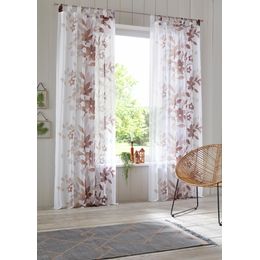 Gardine Home Affaire "Ina" Gr. 5, braun, B:144cm H:265cm, Voile, Polyester, Gardinen, 2-er Set, einseitig floral bedruckt, Voile, Blumen