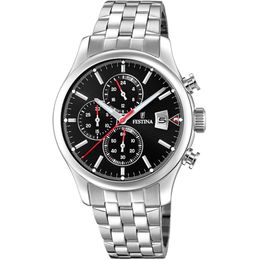 Chronograph Festina "Timeless Chronograph, F20374/3", silber (silberfarben), Armbanduhren, Herren, Armbanduhr, Quarzuhr, Herrenuhr, Stoppfunktion, Edelstahlarmband