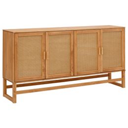 Sideboard Home Affaire "Linz", gelb (honigfarben, natur), B:170cm H:90cm T:38cm, FSC-zertifiziertes Massivholz, Sideboards, Kommode mit Rattangeflecht auf den Türfronten, aus Massivholz