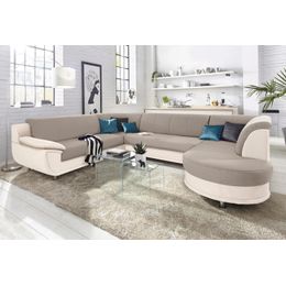 Wohnlandschaft Trendmanufaktur "Rondo 3, zeitlos und modern, im Materialmix, U-Form", beige (beige, tan), B:320cm H:85cm T:94cm, Kunstleder SOFTLUX / Struktur (77% Polyester; 23% Polyacryl);Luxus-Microfaser ALCAZAR (100% Polyester) / Feinstruktur (100% Polyester), Sofas, Wohnlandschaft, wahlweise f&uuml;r mehr Komfort mit Federkern, wahlweise mit Bettfunktion