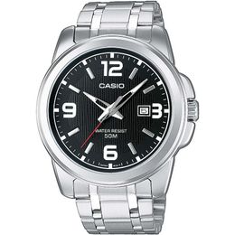 Quarzuhr CASIO TIMELESS COLLECTION "MTP-1314PD-1AVEF", silber (silberfarben), Armbanduhren, Herren, Armbanduhr, Herrenuhr, analog, Datum, Armband aus Edelstahl