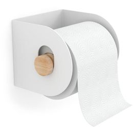 REI - Selbstklebender Toilettenpapierhalter aus Stahl-Holz und Creme-Finish Max. Gewicht: 2kg Maße 12x9x11cm Inklusive extra starkem Kleber zur