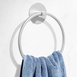 Jalleria - Handtuchring fürs Badezimmer aus gebürstetem Nickel – Handtuchhalter fürs Badezimmer aus Edelstahl SUS304, selbstklebender Handtuchhalter