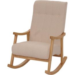 Schaukelstuhl HHG 862, Relaxsessel, Holz mvg Stoff/Textil Bouclé (450g/m²) beige, Gestell natur