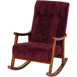 Schaukelstuhl HHG 857, Relaxsessel, Holz mvg Stoff/Textil Chenille (465g/m²) bordeaux, Gestell Walnuss-Optik