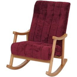 Neuwertig] Schaukelstuhl HHG 857, Relaxsessel, Holz mvg Stoff/Textil Chenille (465g/m²) bordeaux, Gestell natur