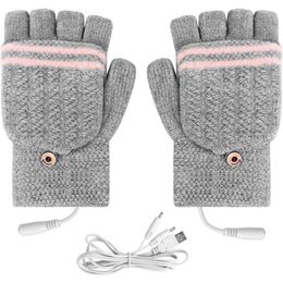 USB Beheizte Handschuhe, Waschbares Heizung Stricken Handschuhe, Winter-Heiz-Handschuhe, Volle und Halbe Hände, Warme Laptophandschuhe für Damen &