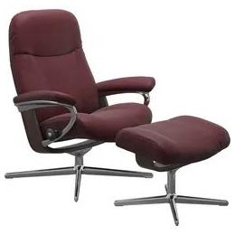 Relaxsessel stressless "Garda", rot (bordeaux batick), B:82cm H:102cm T:72cm, Leder BATICK: BATICK ist ein leicht korrigiertes, durchgefärbtes und genarbtes Möbelleder, bei dem die meisten Unebenheiten und Spuren in der Regel entfernt wurden., Sessel, mit Cross Base, Größe M & L, Holzakzent Wenge