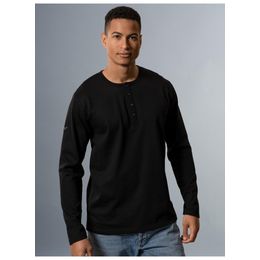 Longsleeve TRIGEMA "TRIGEMA Langarmshirt mit Knopfleiste", Herren, Gr. M, schwarz, 100% Baumwolle, casual, Shirts