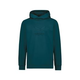 Kapuzensweatshirt TRIGEMA "TRIGEMA Kapuzenpullover mit großem 3D-Motiv", Damen, Gr. S, blau (saphir), 70% Baumwolle, 30% Polyester, casual, Sweatshirts