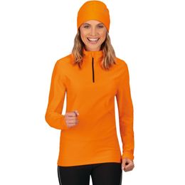 Sweatshirt TRIGEMA "TRIGEMA Langärmeliges Sportshirt mit Reißverschluss", Damen, Gr. L, orange (leuchtorange), 92% Polyester, 8% Elastan, sportlich, Sweatshirts