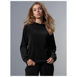 Sweatshirt TRIGEMA "TRIGEMA Nicki Pullover mit Kordelzug", Damen, Gr. L, schwarz, 80% Baumwolle, 20% Polyester, casual, Sweatshirts