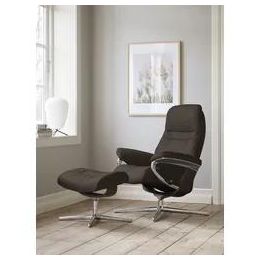 Relaxsessel stressless "Sunrise", braun (braun batick), B:79cm H:103cm T:73cm, Leder BATICK: BATICK ist ein leicht korrigiertes, durchgefärbtes und genarbtes Möbelleder, bei dem die meisten Unebenheiten und Spuren in der Regel entfernt wurden., Sessel, mit Cross Base, Größe S, M & L, Holzakzent Braun