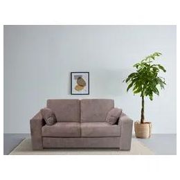 2-Sitzer Home Affaire "Roma Matratzenhöhe 14 cm", braun (schlamm), B:180cm H:85cm T:95cm, 100% Polyester, Sofas, Dauerschlaffunktion, mit Unterfederung, Liegemaße ca 123x198 cm