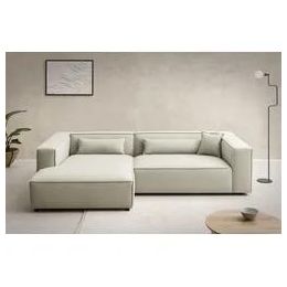 Ecksofa LeGer Home by Lena Gercke "PIARA XXL, Big-Sofa in Cord oder Leinenoptik, L-Form, mit Kedernaht", grün (hellgrün), B:288cm H:66cm T:198cm, 100% Polyester, Sofas, wahlweise Ottomane rechts/links, schwarze Füße, extra tiefe Sitzfläche