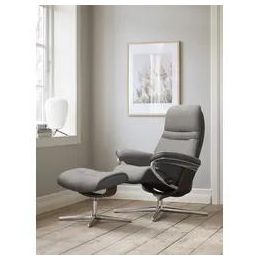 Relaxsessel stressless "Sunrise", grau (grau jasmine), B:83cm H:105cm T:74cm, Struktur fein JASMINE (90% Polyester, 10% Baumwolle), Sessel, mit Cross Base, Größe S, M & L, Holzakzent Braun