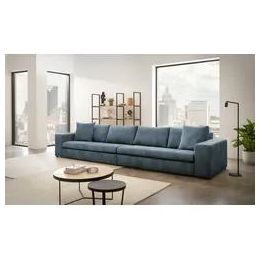 4-Sitzer Andas "SLEETLAND XXL in Samtvelours oder Vintage-Leder-Optik", blau, B:400cm H:72cm T:113cm, Sofas, besonders groß und bequem