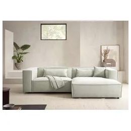 Ecksofa LeGer Home by Lena Gercke "PIARA mit Kedernaht in Cord oder Leinenoptik, moderne Couch in L-Form", grün (hellgrün), B:267cm H:66cm T:167cm, 100% Polyester, Sofas, wahlweise Ottomane rechts/links, schwarze Füße, bequemer Sitzkomfort