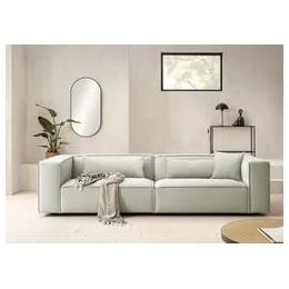 3-Sitzer "PIARA, Couch mit Kedernaht, Sofa in Cord oder Leinenoptik", grün (hellgrün), B:275cm H:66cm T:101cm, 100% Polyester, LeGer Home by Lena Gercke, Sofas, schwarze Füße, bequemer Sitzkomfort