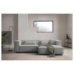 Ecksofa "PIARA mit Kedernaht in Cord oder Leinenoptik, moderne Couch in L-Form", grau (hellgrau), B:267cm H:66cm T:167cm, 100% Polyester, LeGer Home by Lena Gercke, Sofas, wahlweise Ottomane rechts/links, schwarze Füße, bequemer Sitzkomfort