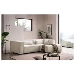 Ecksofa "PIARA mit Kedernaht in Cord oder Leinenoptik, moderne Couch in L-Form", beige (hellbeige), B:267cm H:66cm T:167cm, 100% Polyester, LeGer Home by Lena Gercke, Sofas, wahlweise Ottomane rechts/links, schwarze Füße, bequemer Sitzkomfort