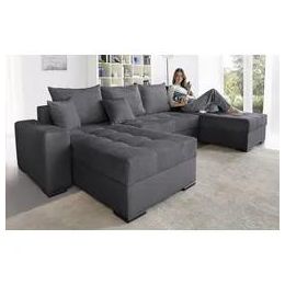 Wohnlandschaft Collection AB "Josy U-Form", grau (anthrazit), B:313cm H:84cm T:161cm, 100% Polyester, Sofas, mit Schlaffunktion, Bettkasten und Zierkissen, mit 2 Recamieren, Topseller