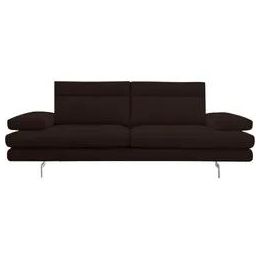 3-Sitzer Calia italia "Toby Wing, Designsofa mit hohem Sitzkomfort, bequem und elegant", braun (testa di moro antares), B:208cm H:90cm T:113cm, Leder ANTARES (100% Leder), Sofas, inklusive Sitztiefenverstellung, Füße in Chrom glänzend