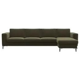 Ecksofa FLEXLUX "Fiore, super Sitzkomfort durch Kaltschaum im Sitz, L-Form", grün (moss grün), B:295cm H:85cm T:159cm, Sofas, breite Armlehnen, Füße Alu+schwarz