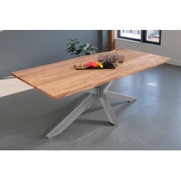 Esstisch Baumkante Akazie massiv eichenfarben 180 x 90 cm Spider-Gestell silber DEREK