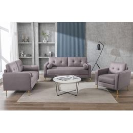 Happy Home Couchgarnitur 3tlg. Sofaset 3-2-1-Sitzer hellbraun