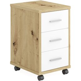 Rollcontainer FMD "Diego 2", braun (artisan eichefarben), B:35cm H:59cm T:42cm, Holzwerkstoff, Rollwagen, mit 3 Schubkästen