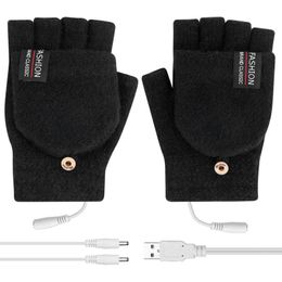 USB Beheizte Handschuhe, Waschbares Heizung Stricken Handschuhe, Winter-Heiz-Handschuhe, Volle und Halbe Hände, Warme Laptophandschuhe für Damen &