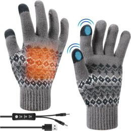 USB Beheizte Handschuhe Damen und Herren Winterhandschuhe Touchscreen Handschuhe Strick Fingerhandschuhe Sport Warm Winterhandschuhe Gestrickt