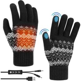 USB Beheizte Handschuhe Damen und Herren Winterhandschuhe Touchscreen Handschuhe Strick Fingerhandschuhe Sport Warm Winterhandschuhe Gestrickt