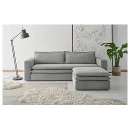 Sitzgruppe Places of Style "PIAGGE", grau (hellgrau), B:244cm H:82cm T:180cm, Sitzmöbel-Sets, 3-Sitzer-Sofa mit Bettfunktion und Loveseat-Hocker im Set