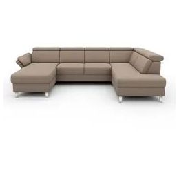 Sit & More Wohnlandschaft SIT & MORE "Vincenzo U-Form", braun (macchiato), B:317cm H:84cm T:93cm, Sofas, inklusive Kopfteilverstellung, wahlweise mit Bettfunktion, Bettkasten