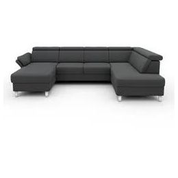 Sit & More Wohnlandschaft SIT & MORE "Vincenzo U-Form", grau (anthrazit), B:317cm H:84cm T:93cm, Sofas, inklusive Kopfteilverstellung, wahlweise mit Bettfunktion, Bettkasten