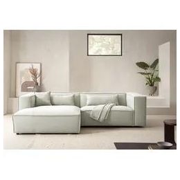 Ecksofa LeGer Home by Lena Gercke "PIARA mit Kedernaht in Cord oder Leinenoptik, moderne Couch in L-Form", grün (hellgrün), B:267cm H:66cm T:167cm, 100% Polyester, Sofas, wahlweise Ottomane rechts/links, schwarze Füße, bequemer Sitzkomfort