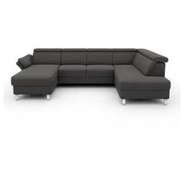 Sit & More Wohnlandschaft SIT & MORE "Vincenzo U-Form", grau (dunkelgrau), B:317cm H:84cm T:93cm, Sofas, inklusive Kopfteilverstellung, wahlweise mit Bettfunktion, Bettkasten