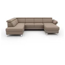 Sit & More Wohnlandschaft SIT & MORE "Vincenzo U-Form", braun (macchiato), B:317cm H:84cm T:93cm, Sofas, inklusive Kopfteilverstellung, wahlweise mit Bettfunktion, Bettkasten