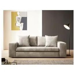 2-Sitzer Andas "SLEETLAND XXL in Samtvelours oder Vintage-Leder-Optik", grau (hellgrau), B:230cm H:72cm T:113cm, Sofas, besonders groß und bequem