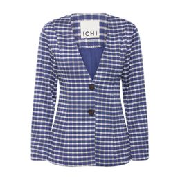 Kurzblazer Ichi "Kurzblazer IHKATE CHECLÉ BL2", Damen, Gr. S, blau (medieval blau check), Obermaterial: 84% Polyester PES. 16% Baumwolle CO., feminin, normal, Blazer