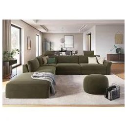 Sit & More Ecksofa SIT & MORE "Cadabra L-Form", grün (olive), B:356cm H:80cm T:292cm, Samtoptik (100% Polyester), Soft clean (98% Polyester, 2% Polyamid), Struktur fein (100% Polyester), Sofas, Breite 356 cm, mit Sitztiefenverstellung