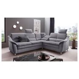 Ecksofa Places of Style "Cardoso L-Form", grau, B:249cm H:90cm T:209cm, Luxus-Microfaser Lederoptik (100% Polyester), Luxus-Microfaser (100% Polyester), Luxus-Microfaser ALTARA NUBUCK (100% Polyester), Struktur (100% Polyester), Sofas, Federkern, wahlweise mit Bett, Schubkasten, teilweise Relaxfunktion