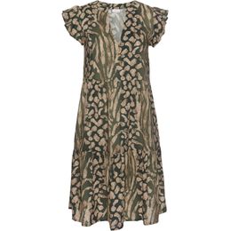Lascana Damen Sommerkleid, taupe-gr&uuml;n-bedruckt, Gr&ouml;&szlig;e 46